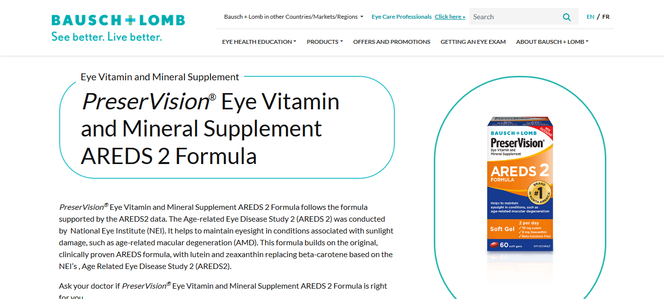 Bausch + Lomb | PreserVision® Eye Vitamin and Mineral Supplement AREDS ...